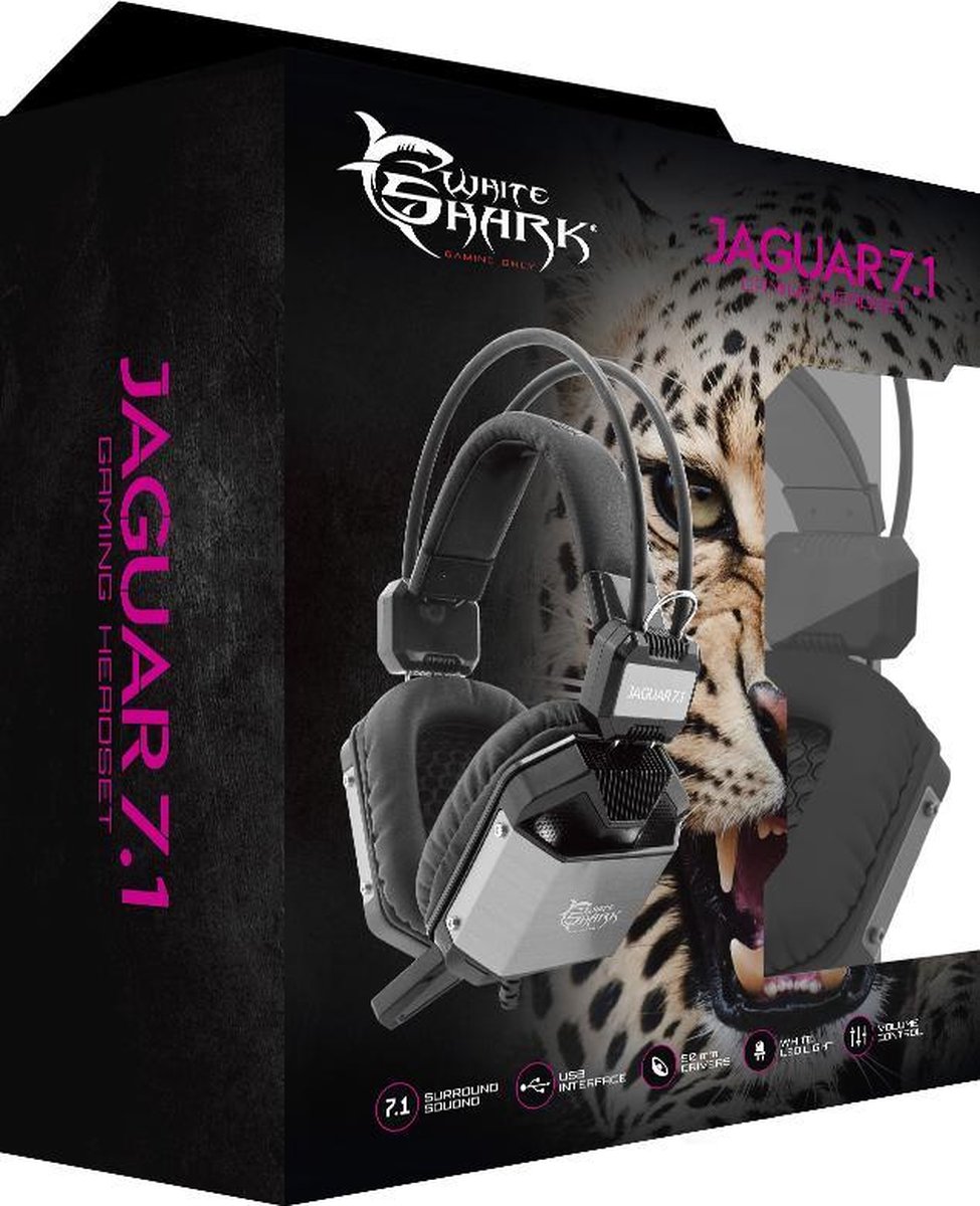 White Shark Jaguar PC Gaming Headset - 7.1 Virtual Surround - Black ...