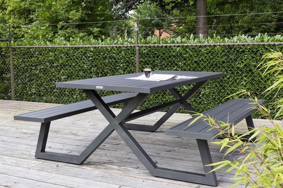 bol.com | MaximaVida luxe aluminium picknicktafel Dex 200 cm antraciet - met exclusieve omlijsting