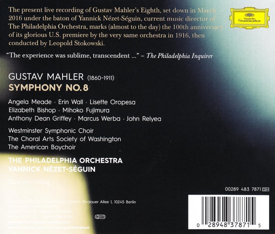 Mahler / Symphony No 8, Philadelphia Orchestra | CD (album) | Muziek | bol.com