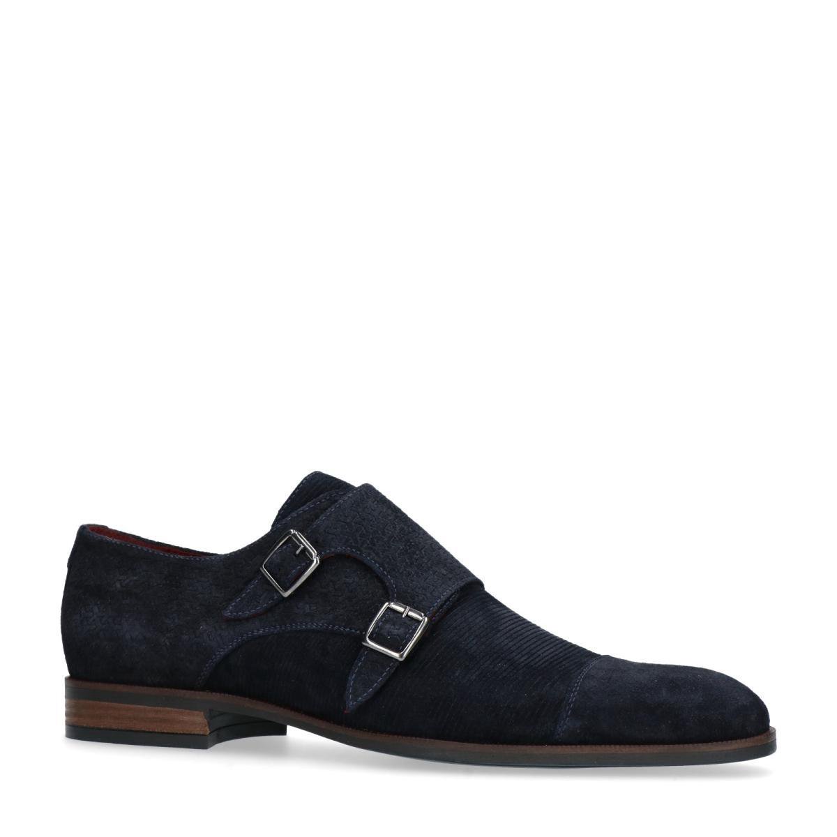 Manfield - Homme - Chaussures à boucle en daim bleu - Taille 44 | bol.com