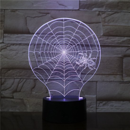 3D Led Lamp Met Gravering - RGB 7 Kleuren - Spinnenweb | bol