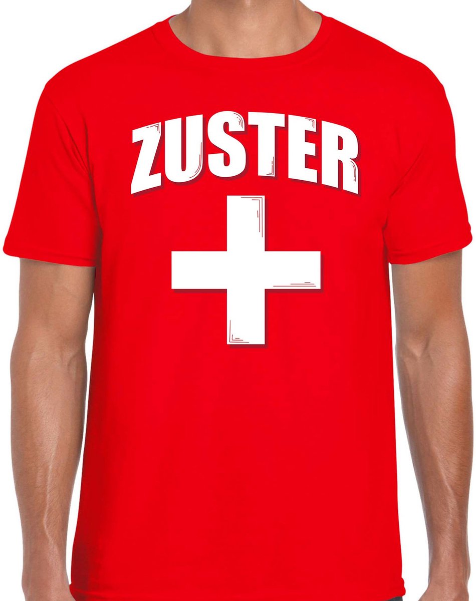 Zuster met kruis verkleed t-shirt rood voor heren - Verpleegster ...