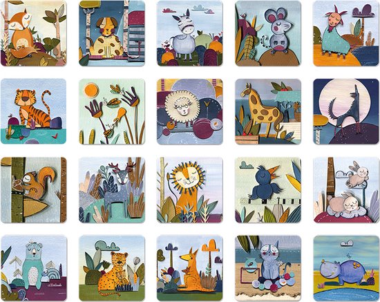 Ludattica Memory: MEMOBOX DIEREN 12,3x12,3x11,8cm, met 40 kaartjes en ...