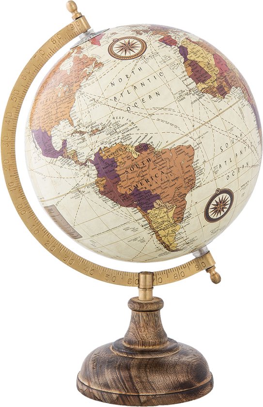 Clayre & Eef Wereldbol 22x20x33 cm Beige Bruin Hout Ijzer Rond Globe ...