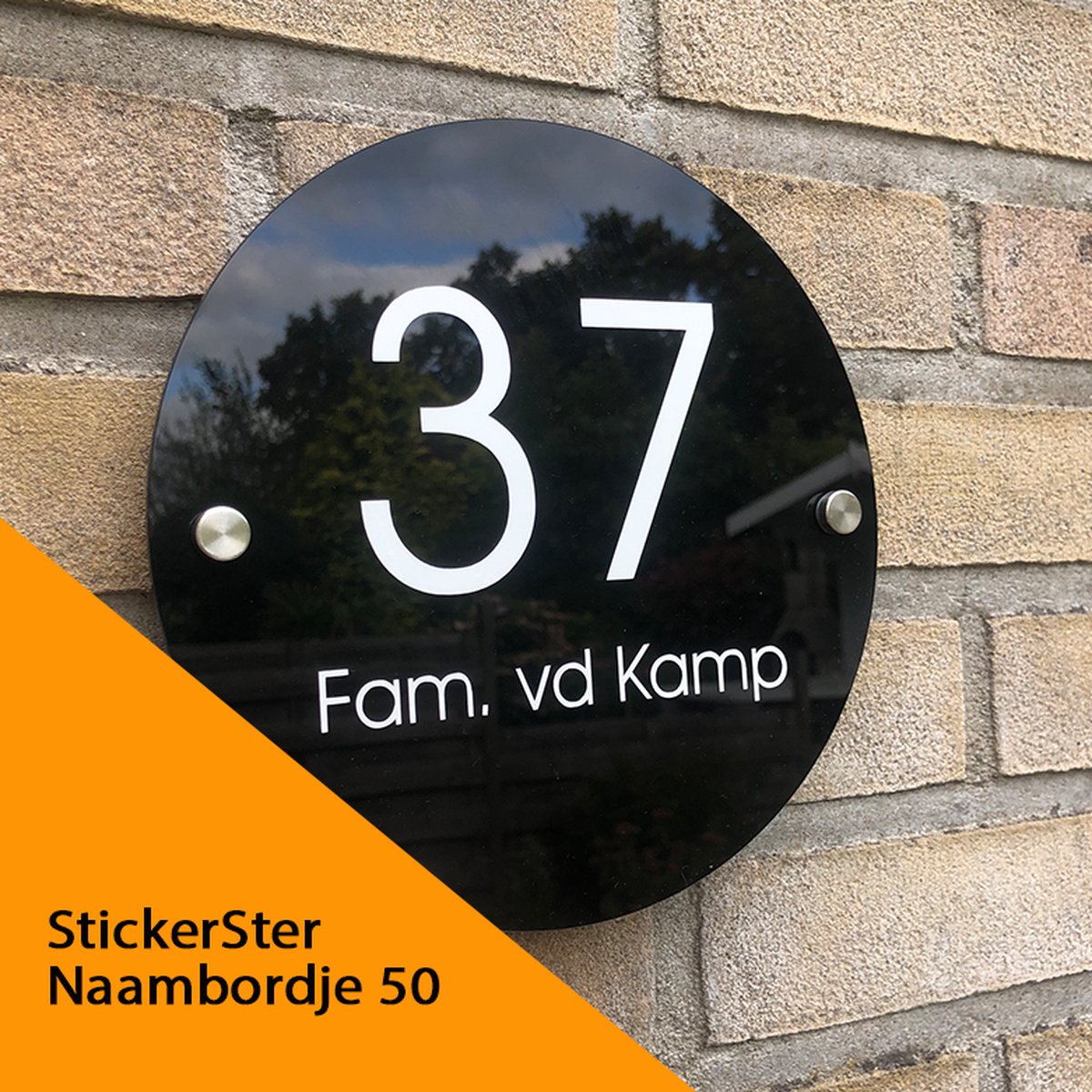 Naambordje voordeur rond zwart diameter 20 cm huisnummer met naam ...