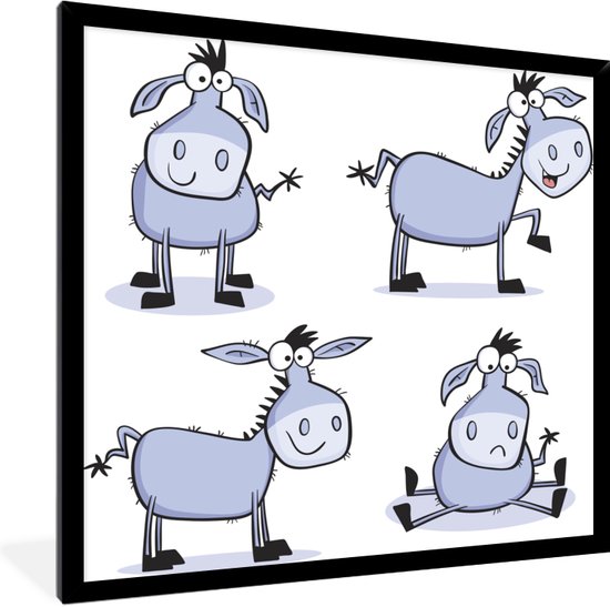 Fotolijst incl. Poster - Een illustratie van een viertal ezels - 40x40 ...