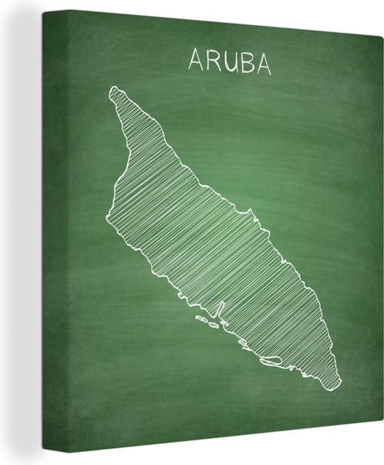 Canvas Schilderij Een illustratie van Aruba op een krijtbord - 20x20 cm ...