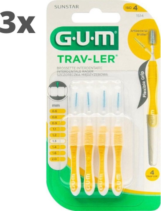 GUM Travler ragers Geel 1.3mm - 3 x 4 stuks - Voordeelverpakking | bol