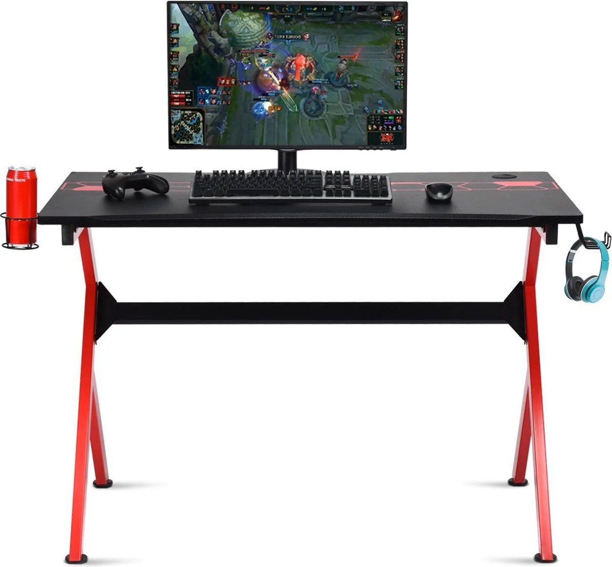 MEUBELEXPERT Gaming Desk Gaming Desk voor Gamer in MDF + stalen buizen ...