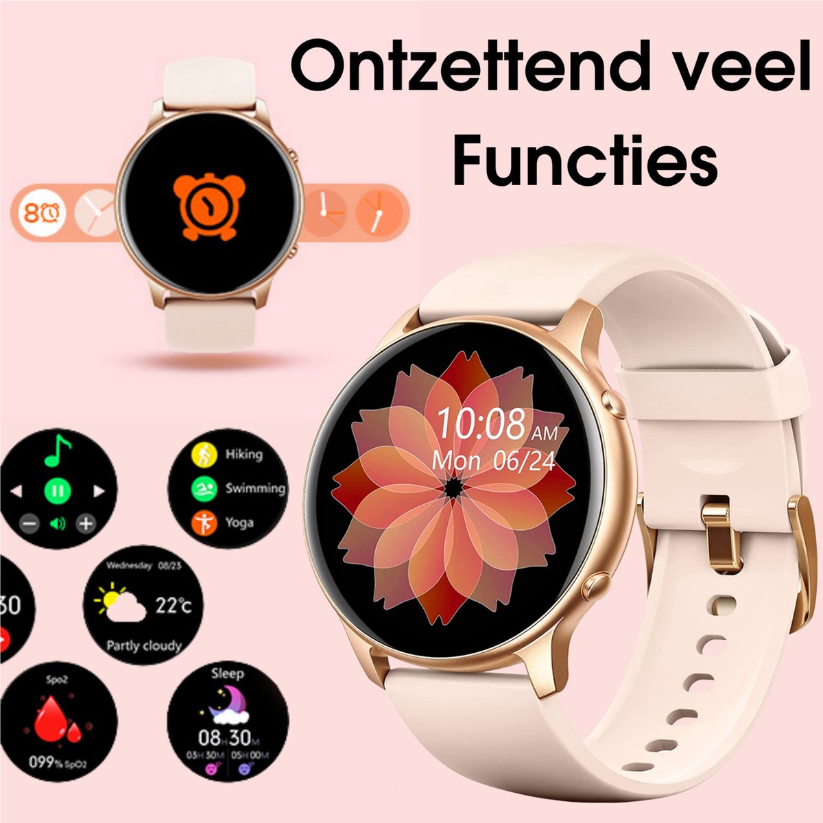 SAMMIT® Smartwatch Dames Goud - StappenTeller - Met Meldingen ...