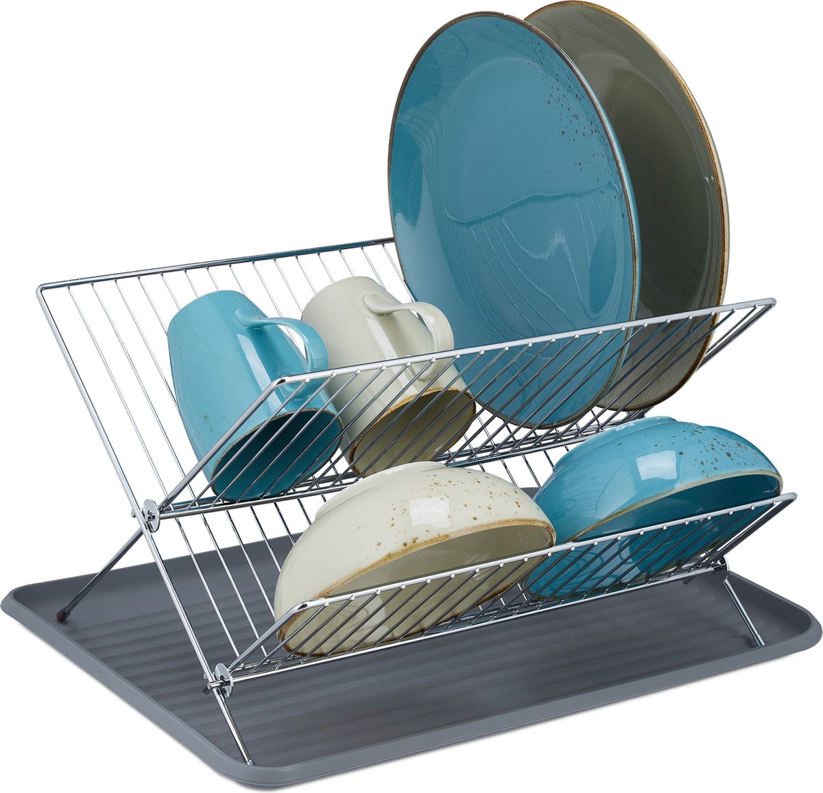 Relaxdays afdruiprek met lekbak - metalen afwasrek inklapbaar ...