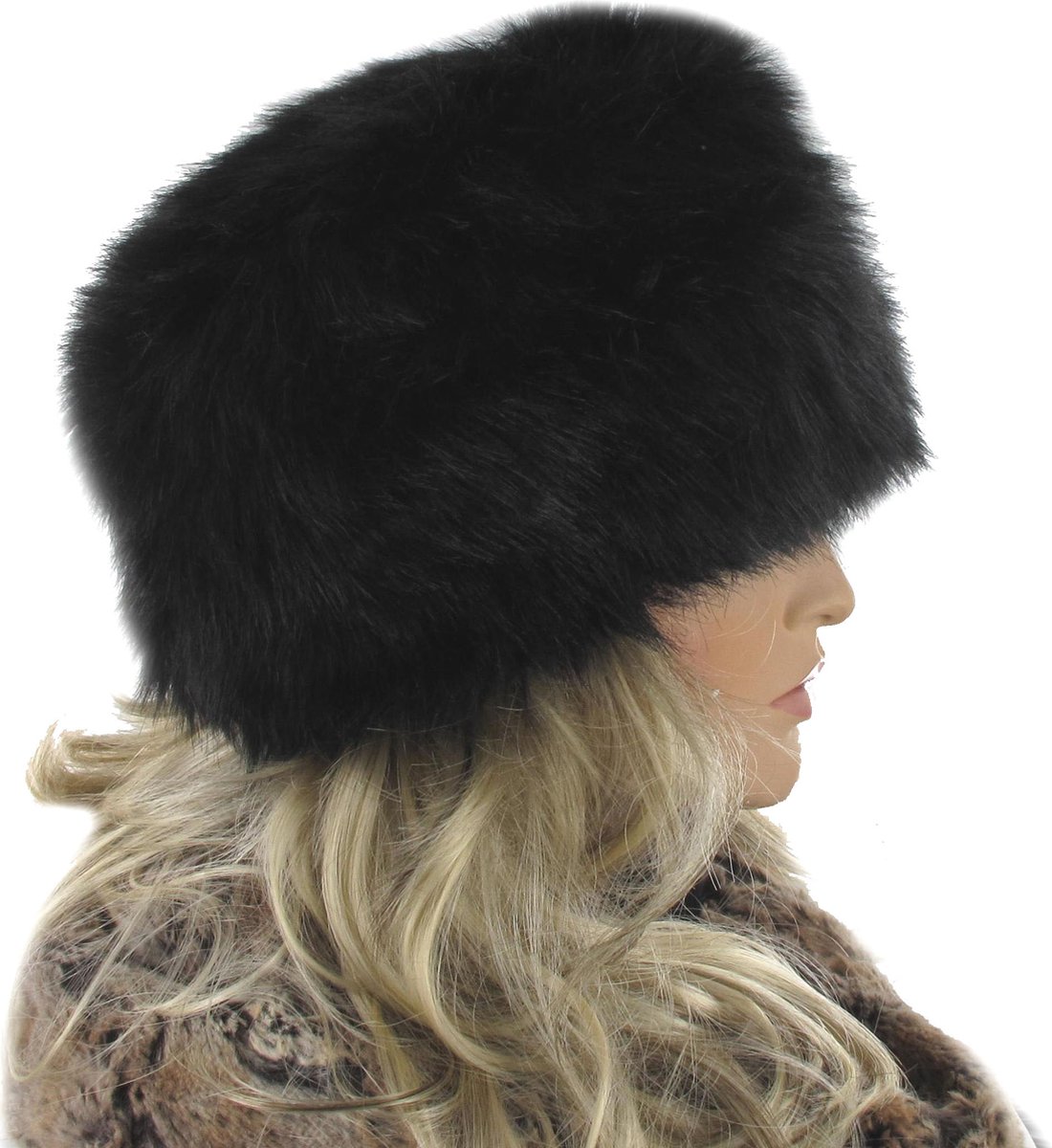 Dames warme bontmuts Russische muts fake fur kleur zwart maat S M 55 56 ...