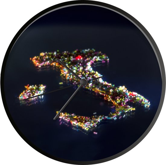 Klok - Ø 30 cm - Kaart van Italië met gekleurde hagelslag - Zwart ...