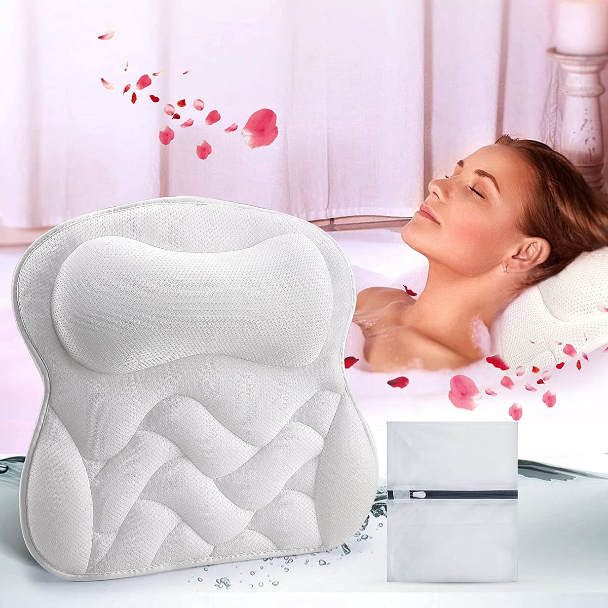 Badkussen Home Spa Badkussen met zuignappen Extra zacht Voor Nek en Rug ...