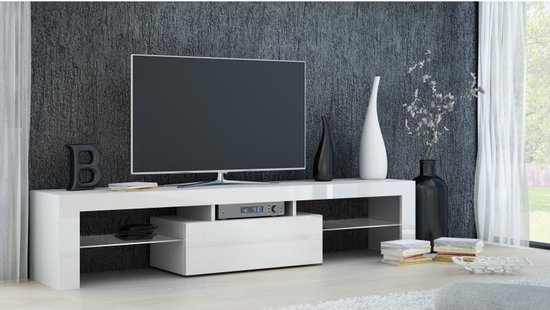 Tv-meubel - Wit hoogglans - glasplaat- Tv-kast - 160 cm | bol
