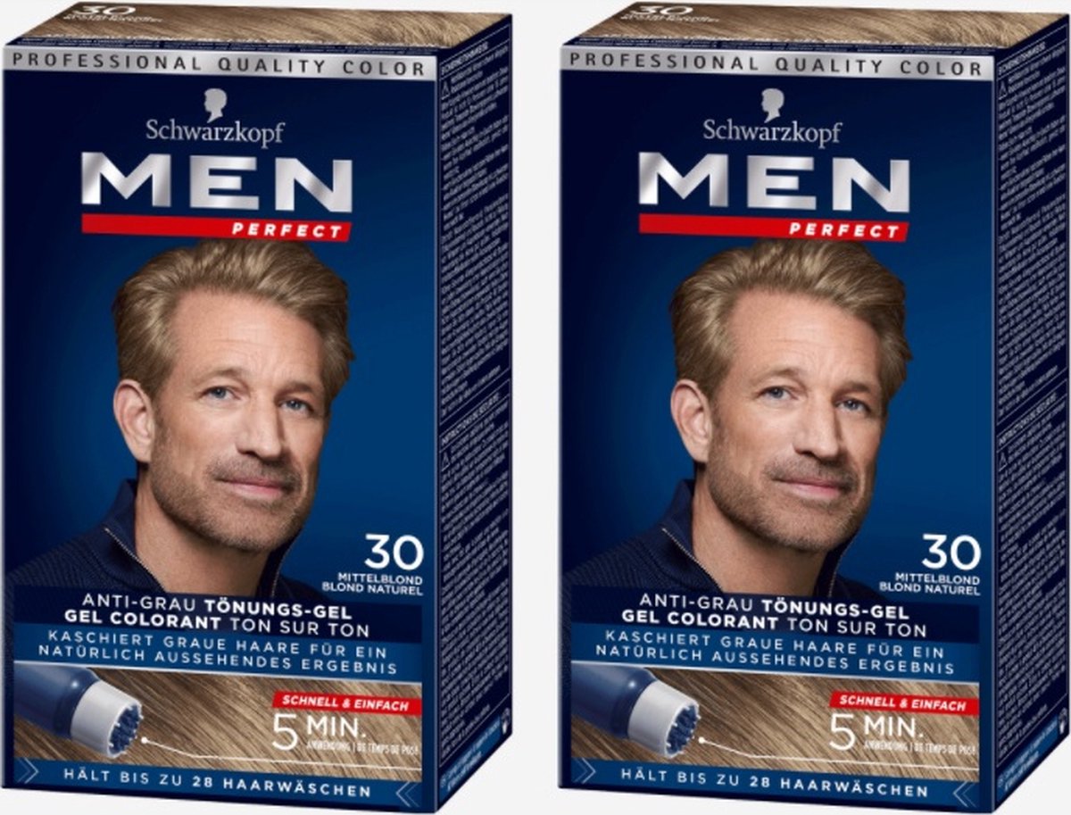 2 stuks Schwarzkopf Men Perfect 30 - Middelblond - haarkleuring - gel ...