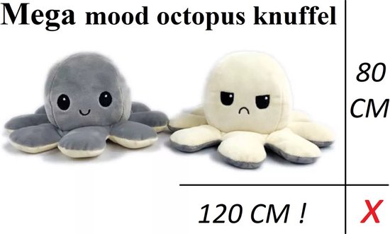 Mega Octopus Mood knuffel - 1,20m - +GRATIS 1x Mood Knuffel! - Emotie ...