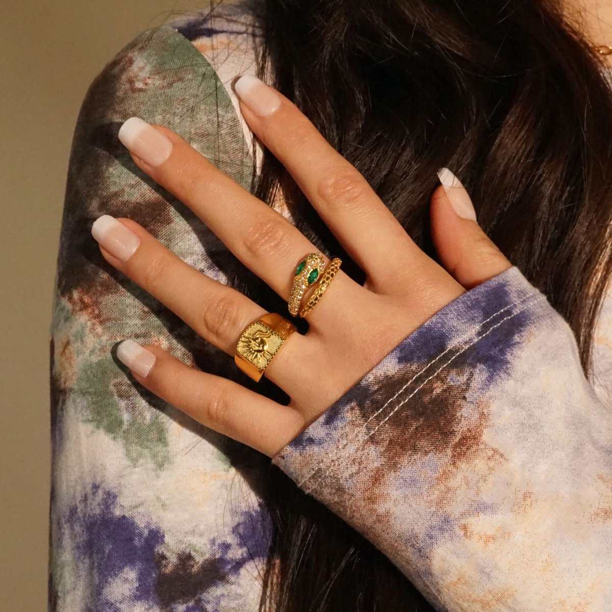 Slang Ring - Diamanten - Groene oog detail - Dottilove - Maat 17 ...