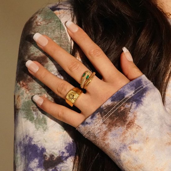 Slang Ring - Diamanten - Groene oog detail - Dottilove - Maat 17 ...