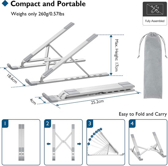 NaSK - Draagbare Laptop Stands voor 10-17,3 inch Laptops Tablet, 7 ...