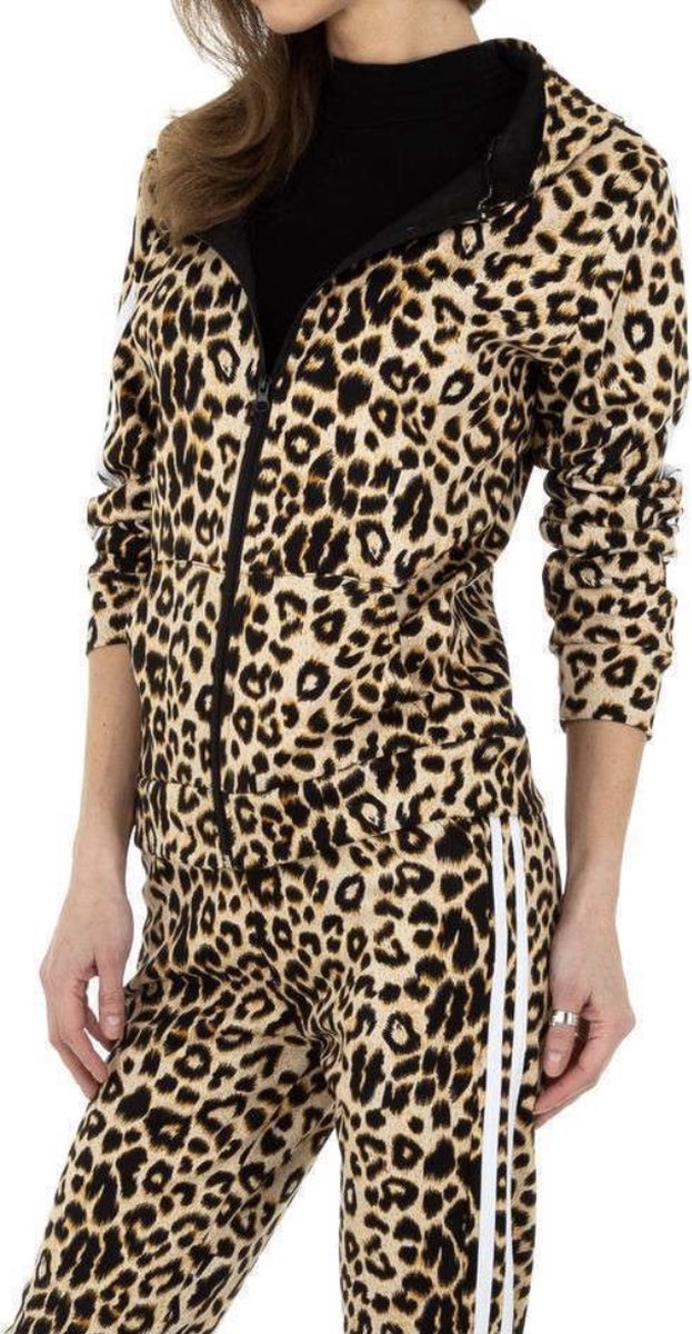 Dames huispak/vrijetijdspak met panterprint L/XL 36-38 zwart/bruin ...