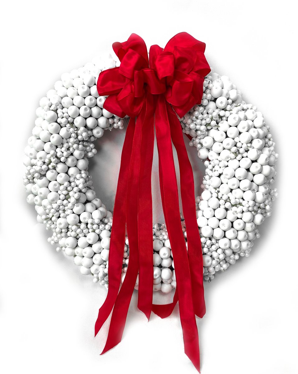 Parelmoer krans met rode strik handgemaakt! [Winter - Kerst - Hygge ...