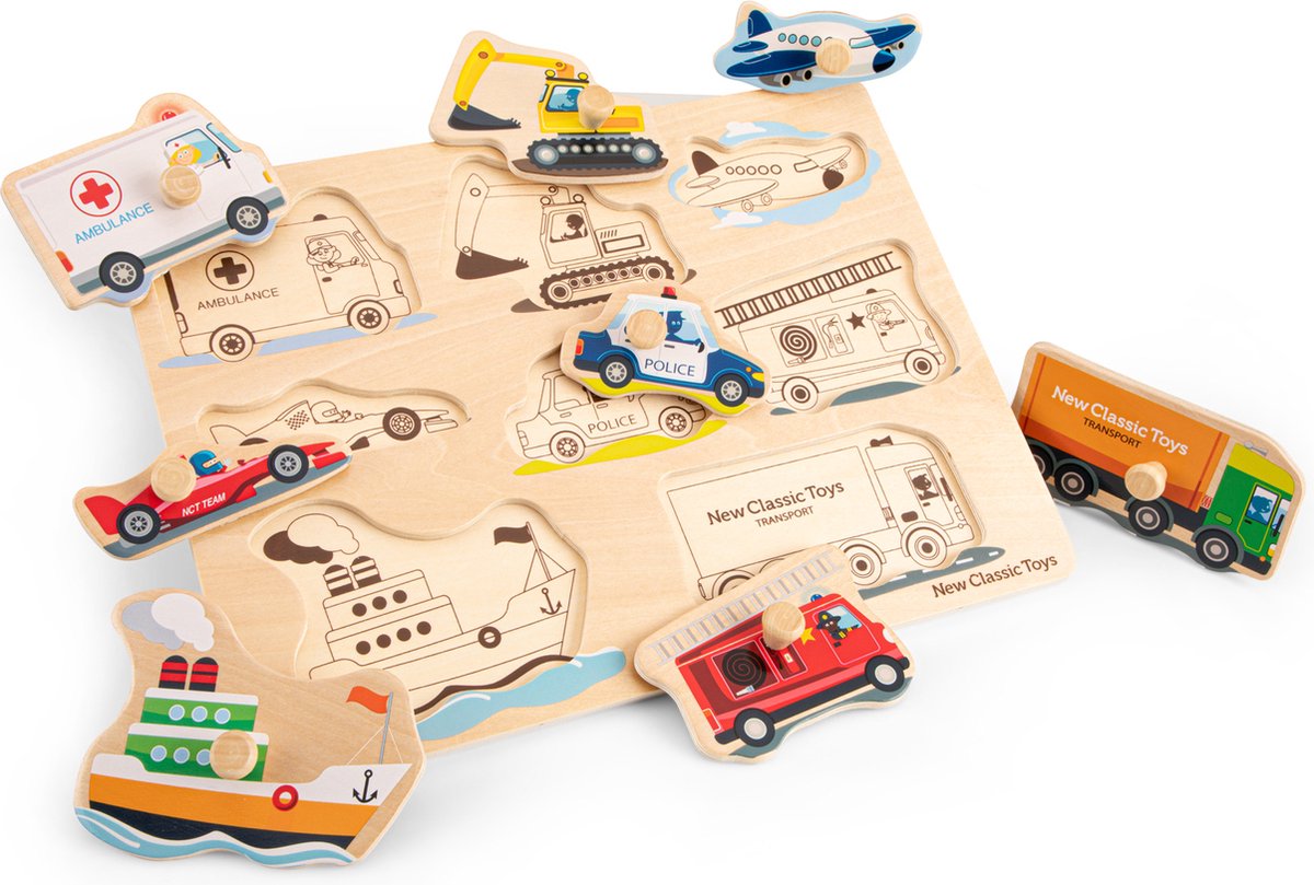 New Classic Toys Houten Legpuzzel Voertuigen - 8 puzzelstukjes - FSC ...