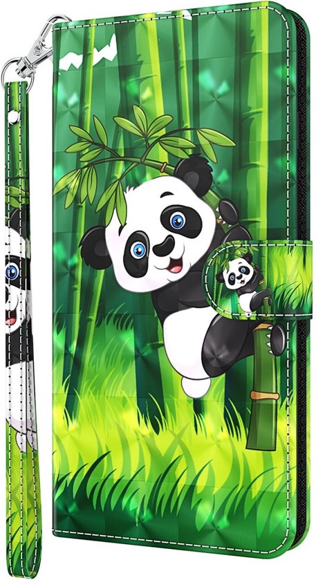 Motorola Moto E20 / E30 / E40 panda in woud book case wallet hoesje ...