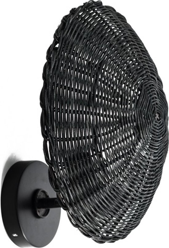Wandlamp - Wandlamp Rotan - Muurlamp - Zwart - 30 cm breed | bol