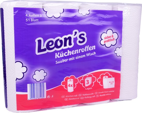 Leon's Keukenrol 4 rollen - 3 laags - 51blad WIT | bol