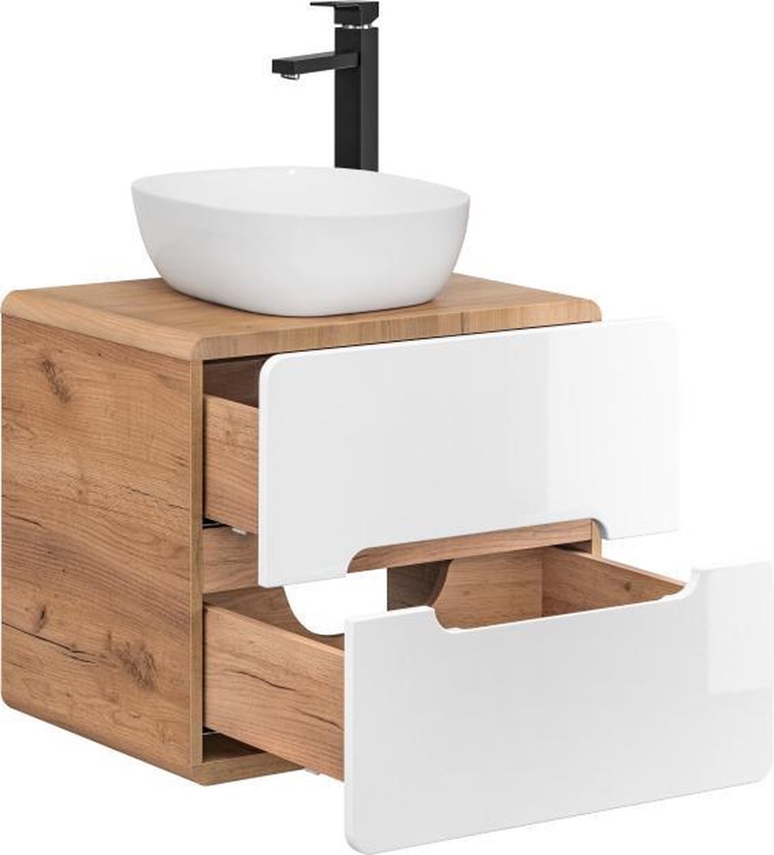 Wastafel Meubel 60 cm met Waskom Wit Eiken – Wastafelmeubel set ...