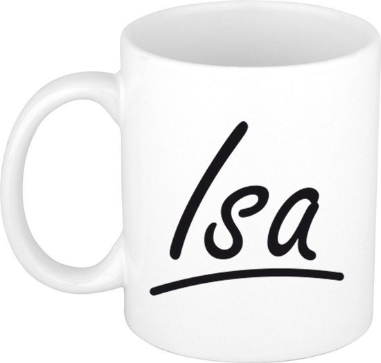 Isa naam cadeau mok / beker sierlijke letters - Cadeau collega ...