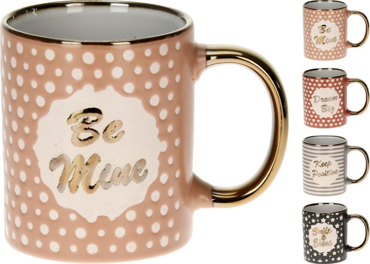 Siaki, Mug doré, gobelet, gobelet, oreille et rebord texte doré, 310 ml ...