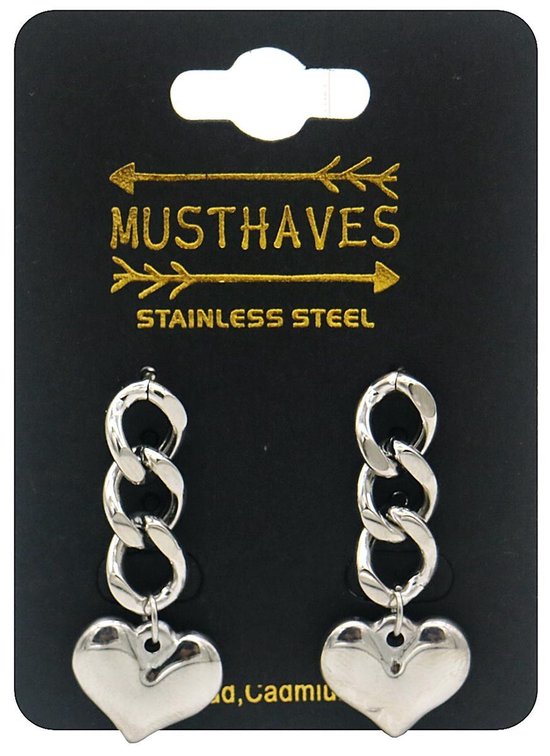 Oorbellen Schakels en Hartje - RVS - 3 cm - Zilverkleurig | bol.com
