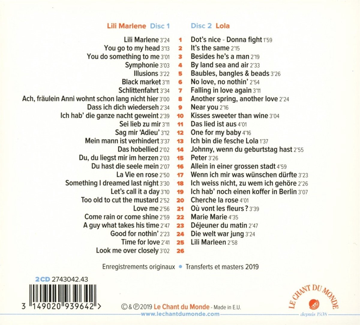 Marlene Dietrich - Lili Marlene & Lola (2 CD), Marlene Dietrich | CD ...