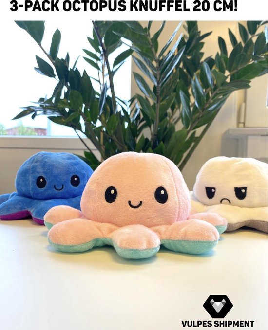 Mood octopus - 3 STUKS - 20 cm - XL pakket 3 in 1 - Octopus knuffel - 3 ...