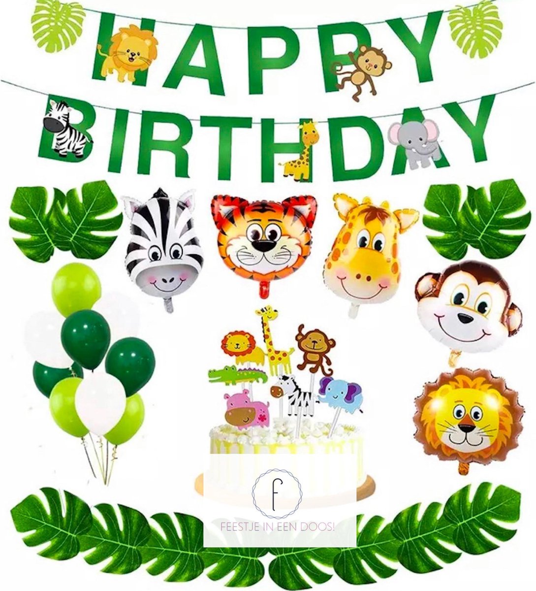 Jungle verjaardag feestpakket - thema decoratie - safari - groen wit ...