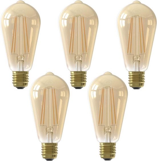 5 stuks Calex LED Rustiek ST64 E27 6W 2100K Goud dimbaar | bol