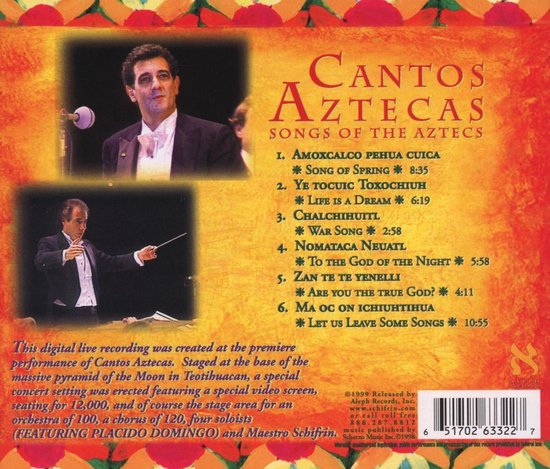 Lalo Schifrin & Placido Domingo - Cantos Aztecs: Songs Of The Aztecs ...