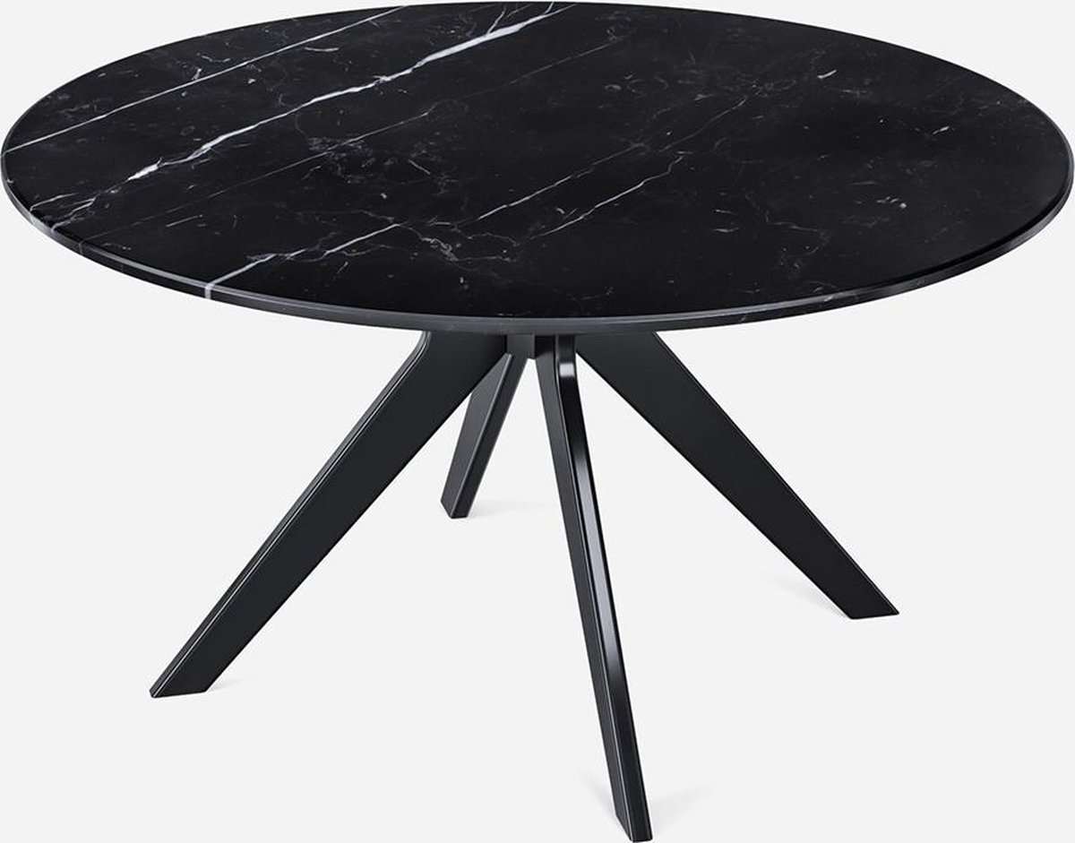 Marmeren Eettafel Rond – Nero Marquina Zwart (Boog Onderstel) - 120 cm ...