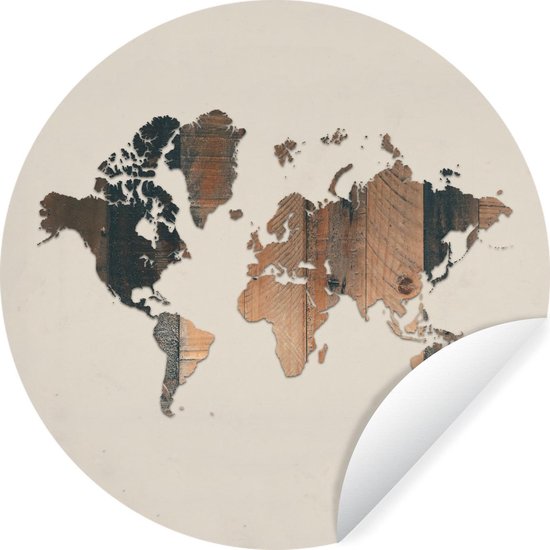WallCircle - Muurstickers - Behangcirkel - Wereldkaart - Bruin - Hout - 100x100 cm -... | bol