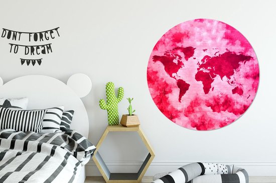 WallCircle - Muurstickers - Behangcirkel - Wereldkaart - Kleuren - Roze - ⌀ 140 cm -... | bol