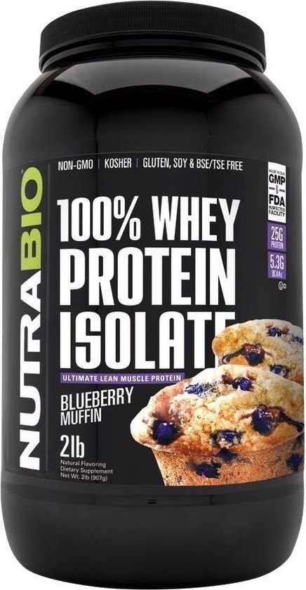 NutraBio Whey Protein Isolate - Blueberry Muffin - 900 gr | bol.com