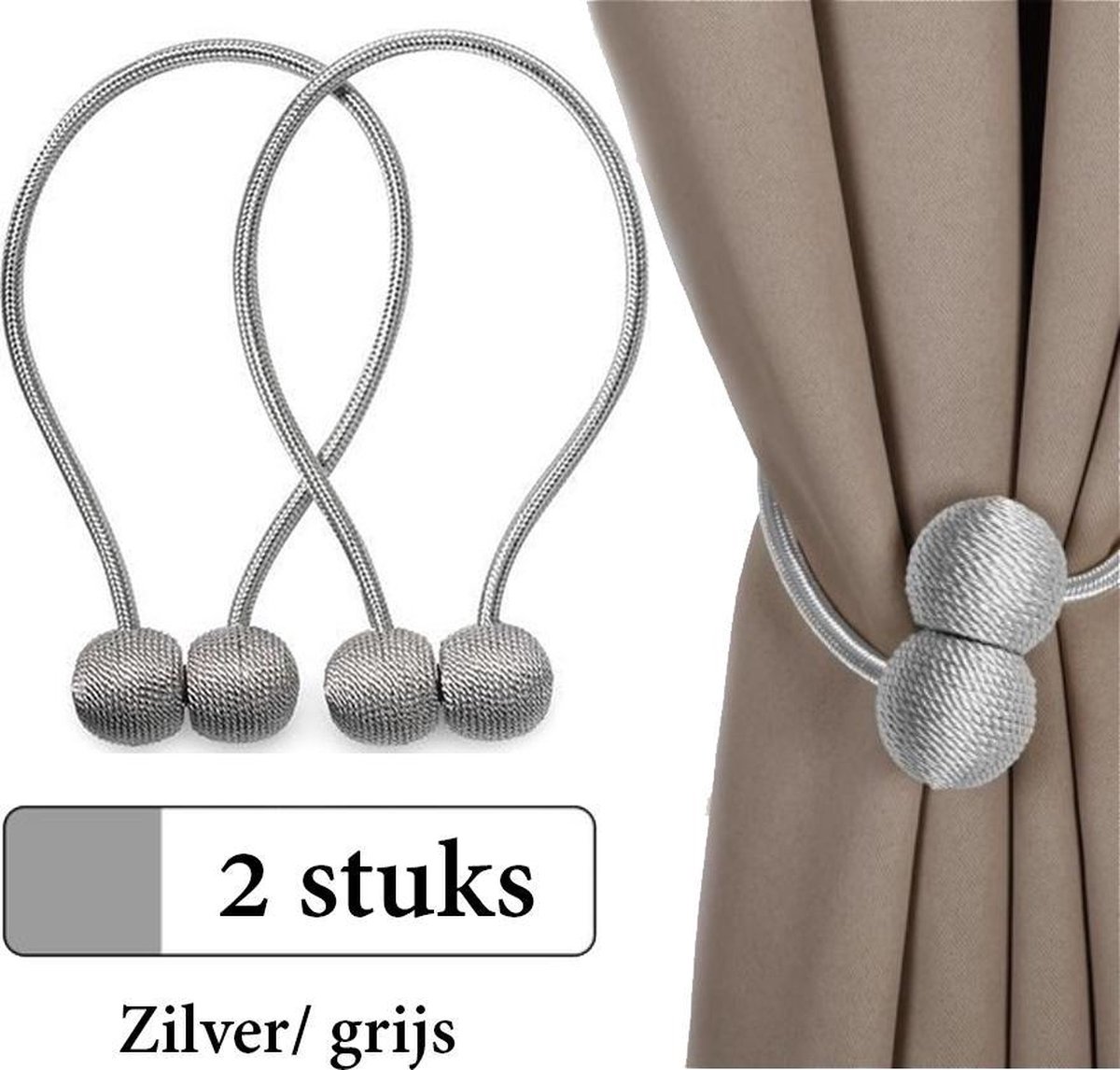 Fain - Luxe Gordijn Embrasse – Set van 2 stuks – Rond - Grijs / zilver ...