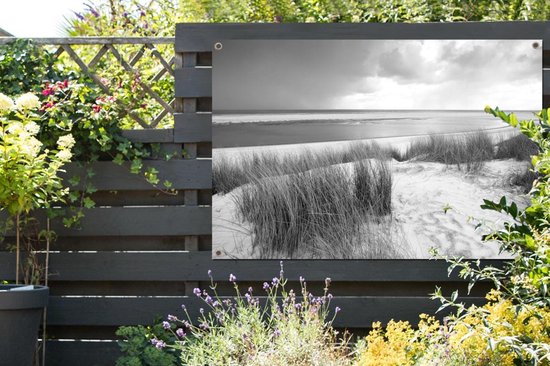 Tuinposter Duinen met strandgras voor de Noordzee - zwart wit - 130x80 cm -... | bol.com