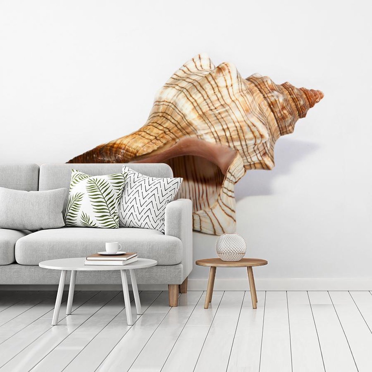 Behang - Fotobehang Schelp - Wit - Zee - Breedte 350 cm x hoogte 260 cm ...