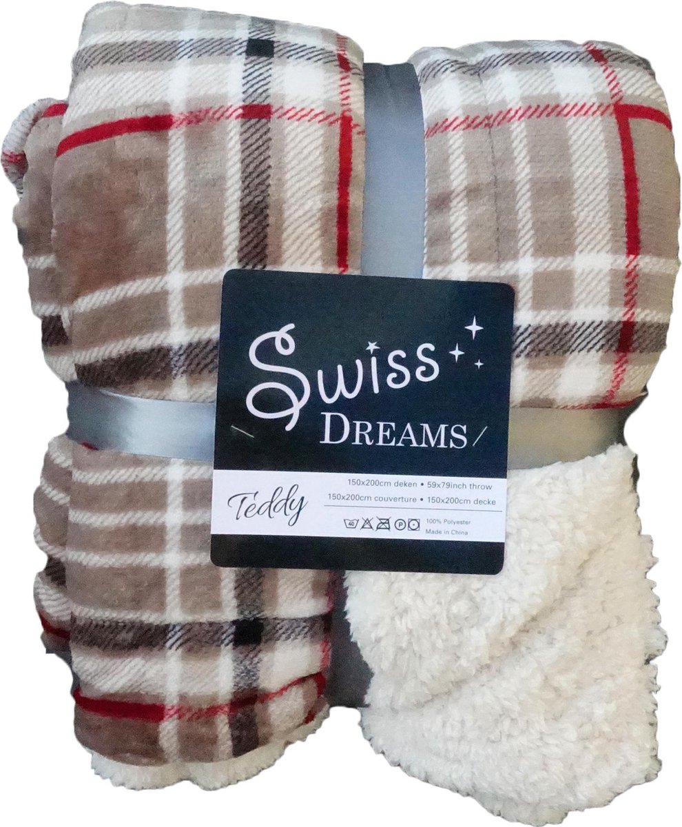 Fleece-Teddy Plaid 150x200 cm Ruit Beige | bol.com