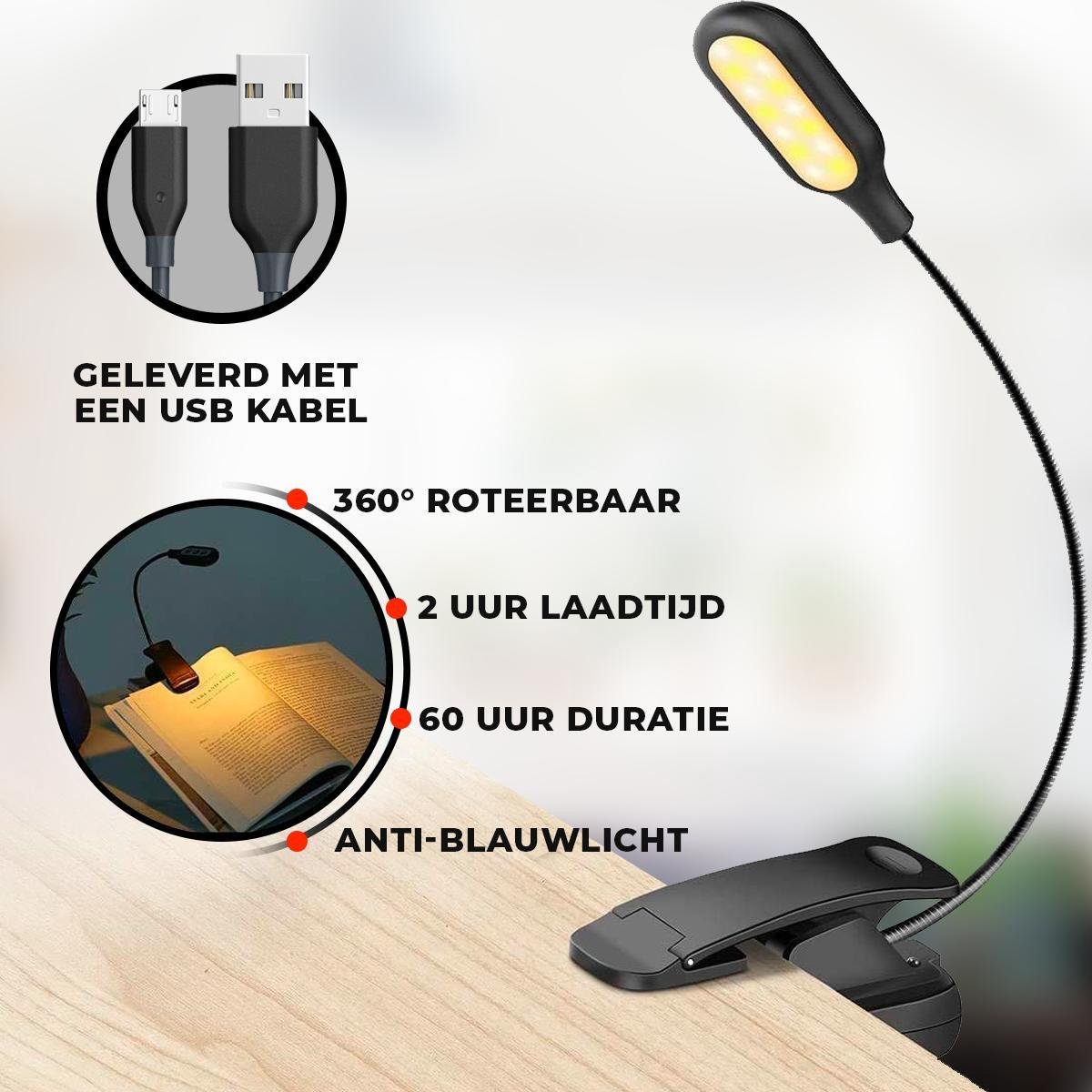 ABOecommerce Leeslampje Voor Boek - Led Leeslampje - Leeslamp - Bureau ...