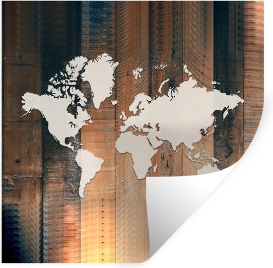 Muurstickers - Sticker Folie - Wereldkaart - Simpel - Hout - 50x50 cm ...