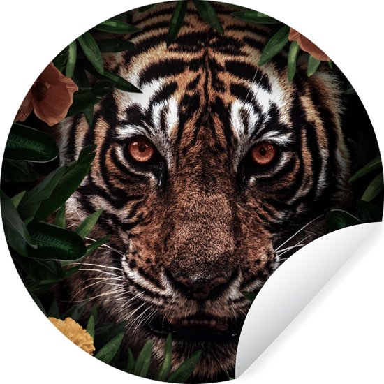 WallCircle - Muurstickers - Behangcirkel - Tijger - Jungle - Bloemen - ⌀ 120 cm -... | bol